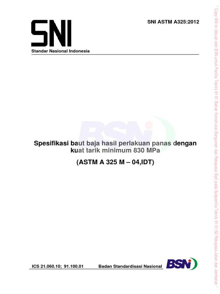 SNI ASTM A325-2012-Baut Baja | PDF
