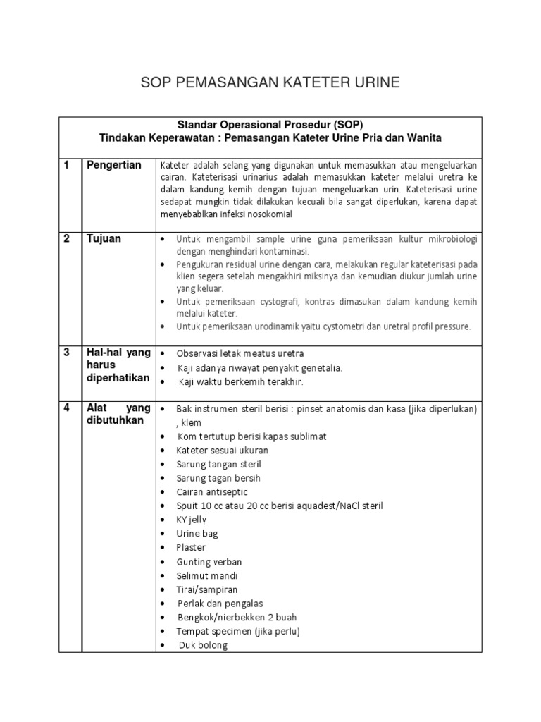 Sop Pemasangan Kateter Urine | PDF