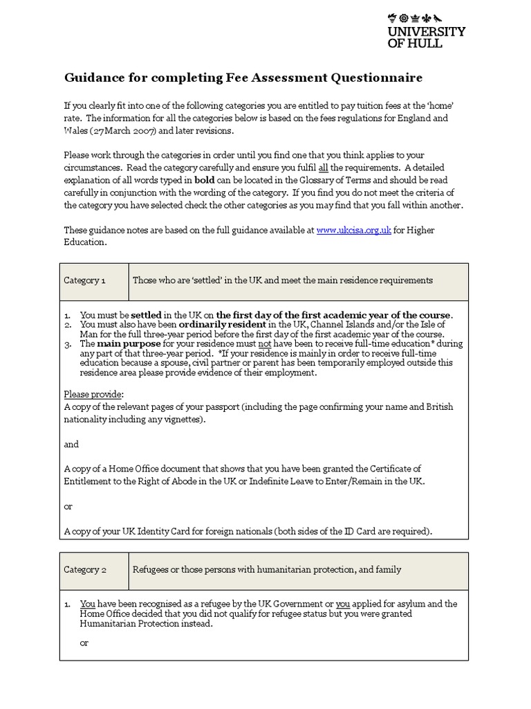Fee Status Assessment Guidance 01 | PDF | Government And Personhood | International Law