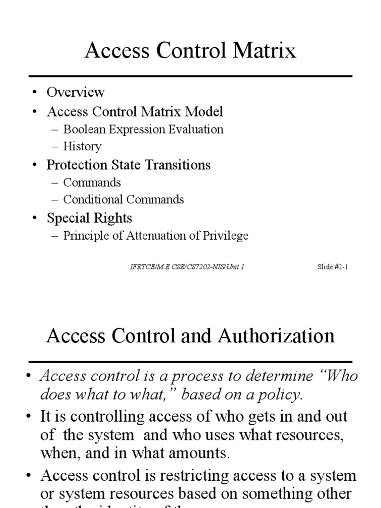 Access Control Matrix Overview | PDF | Access Control | Computer File