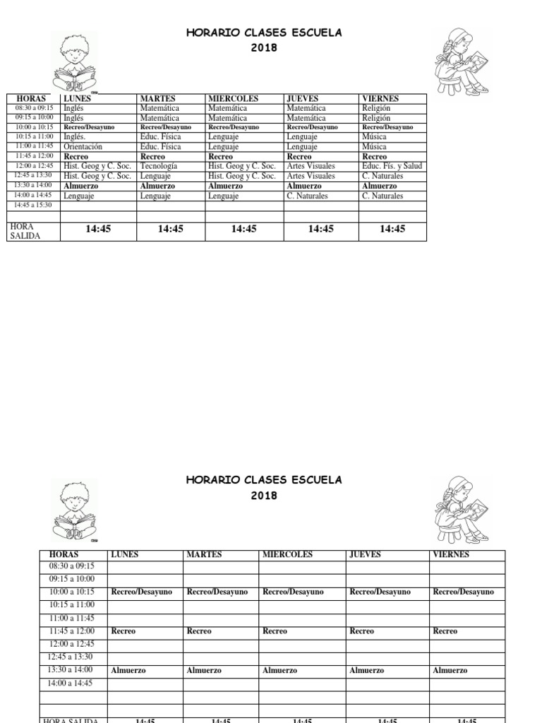 Horario Clases Escuela 2018 | PDF