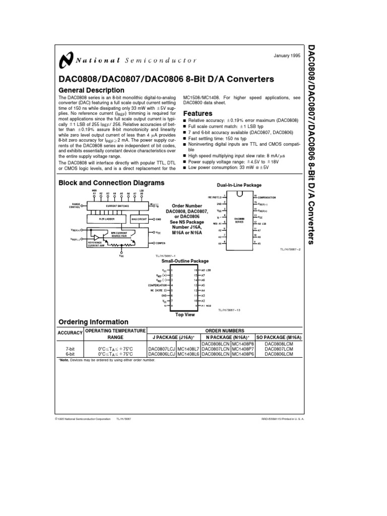 DAC0808 8-Bit D/A Converter Overview | PDF | Amplifier | Resistor
