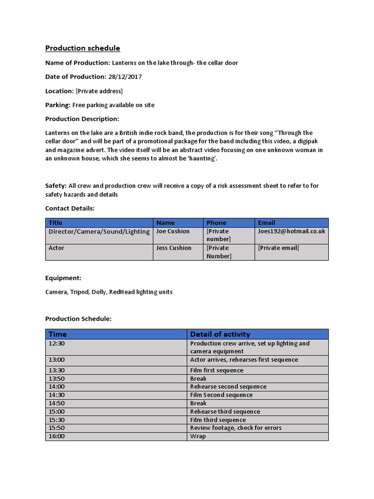 Lanterns on the Lake Production Schedule | PDF
