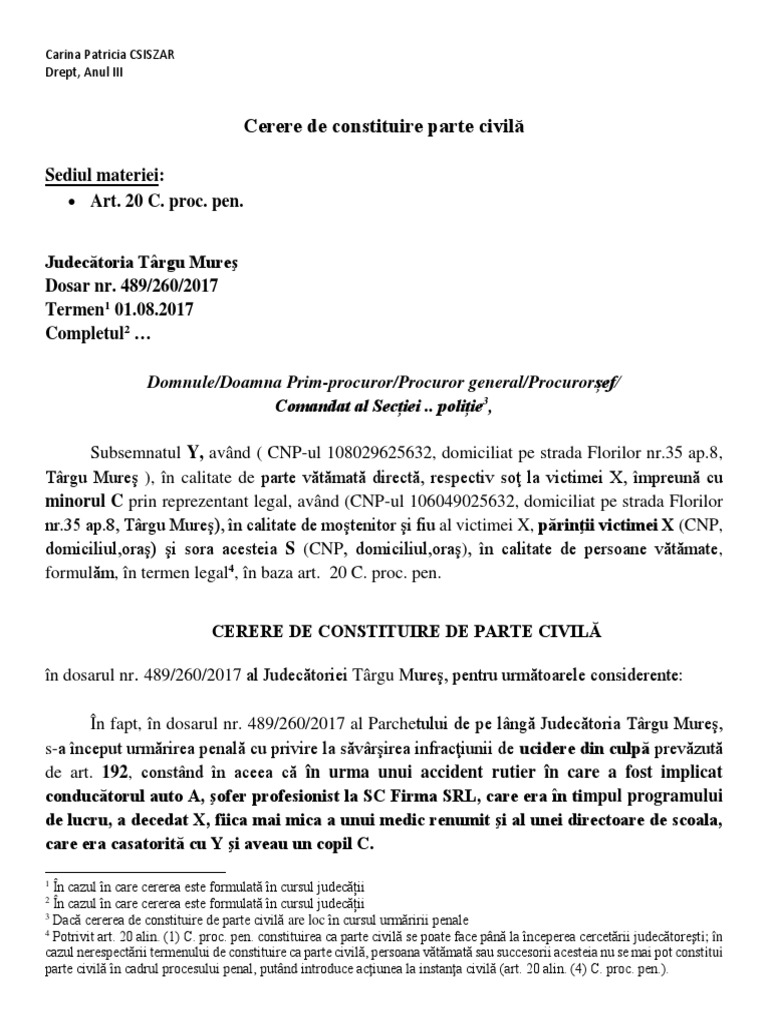 Cerere de Constituire Parte Civila | PDF