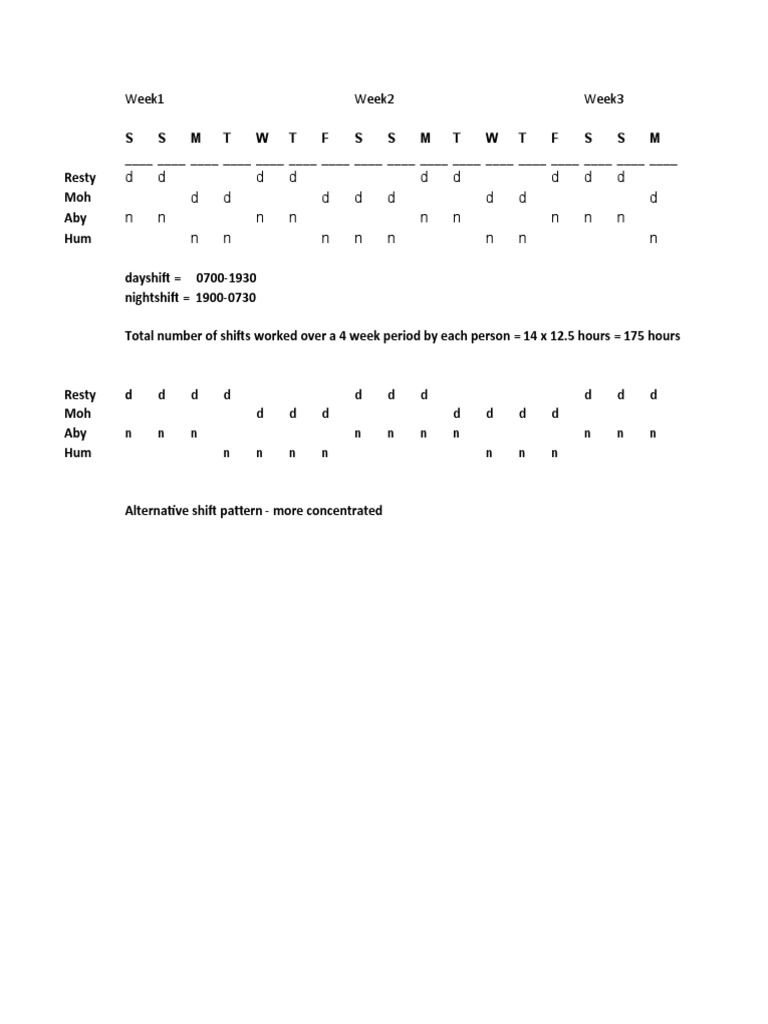 12-Hour Shift Schedule Example | PDF