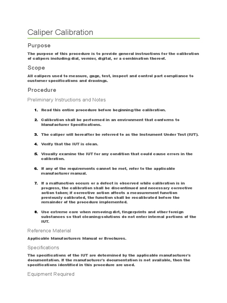 Caliper Calibration | PDF | Calibration | Specification (Technical ...