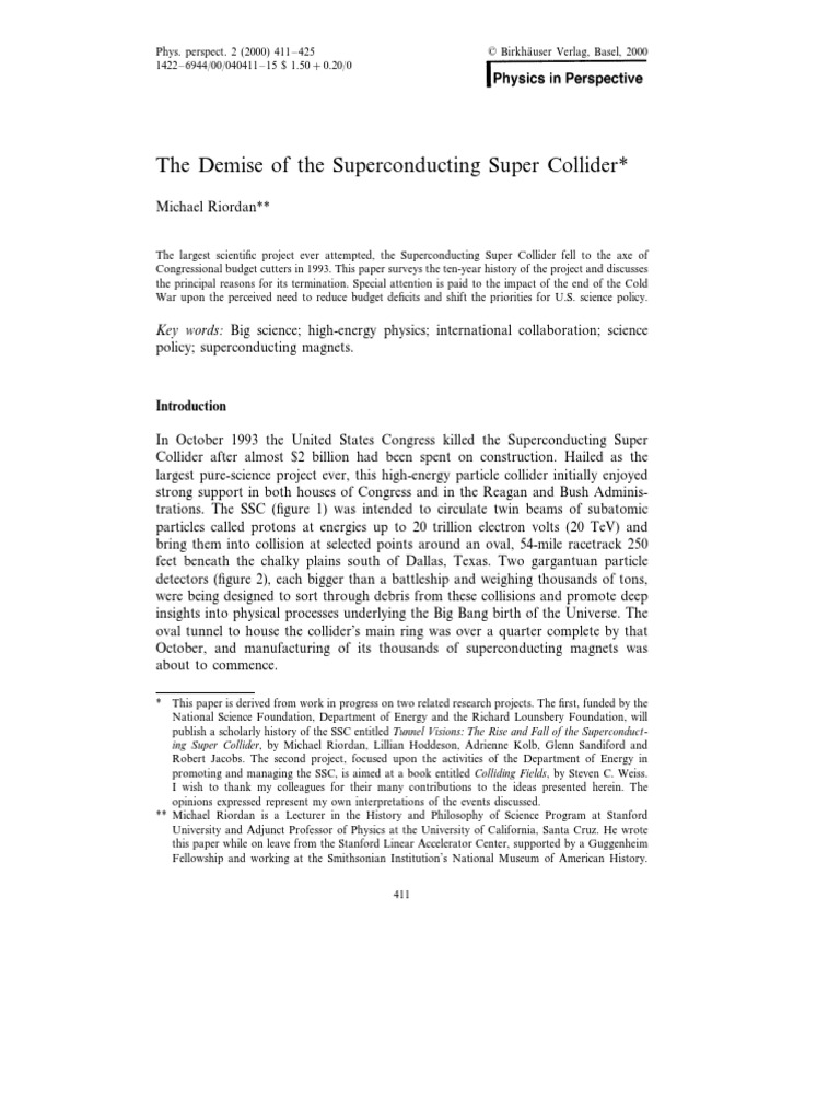 Riordan, M (2000) The Demise of The Superconducting Super Collider ...