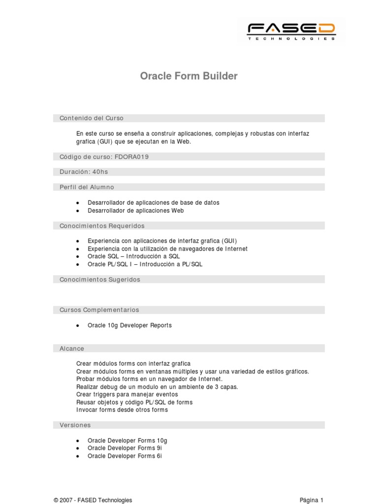 FDORA019 - Oracle Forms Builder | PDF | Oracle Corporation | SQL