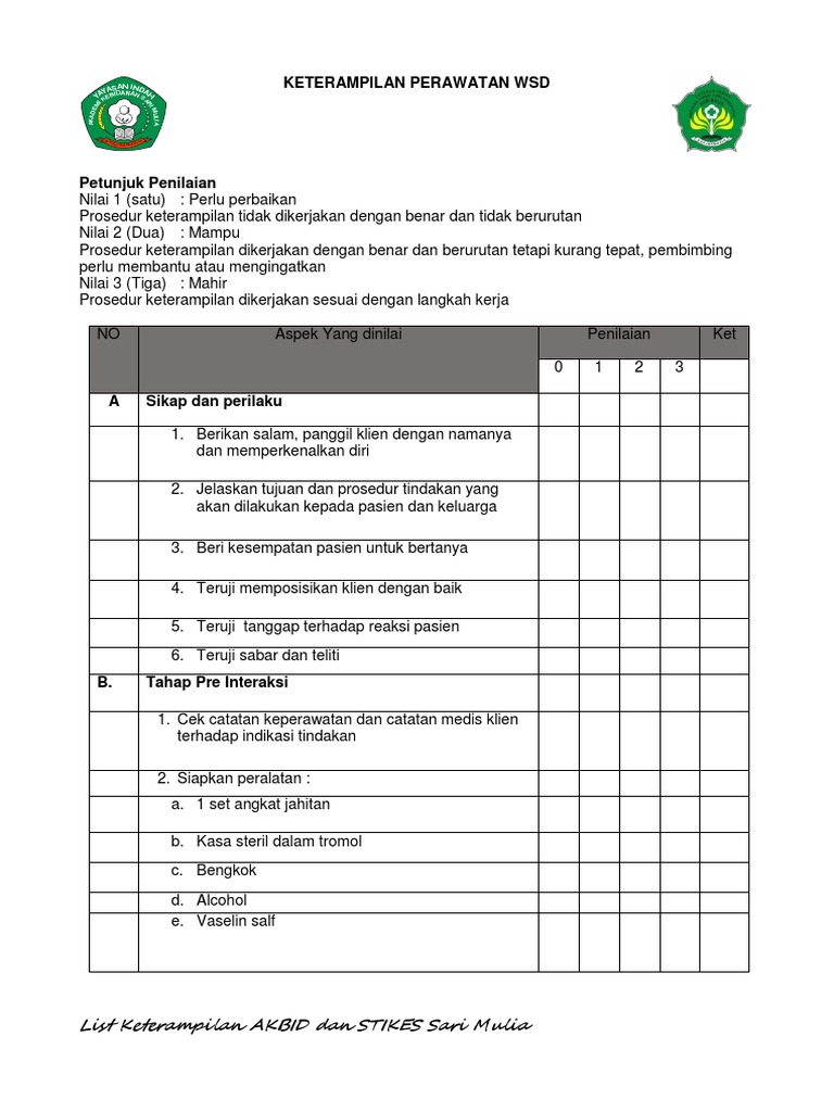 Checklist Perawatan WSD | PDF