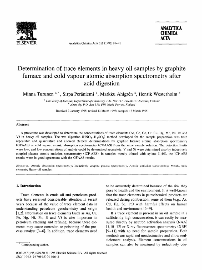 Determination of Trace Elements in Heavy Oil Samples by Graphite ...