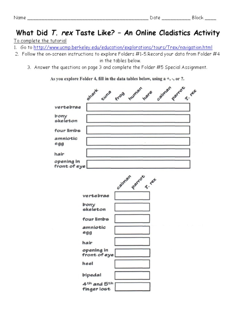 T. rex Taste Exploration Worksheet | PDF | Tyrannosaurus | Organisms
