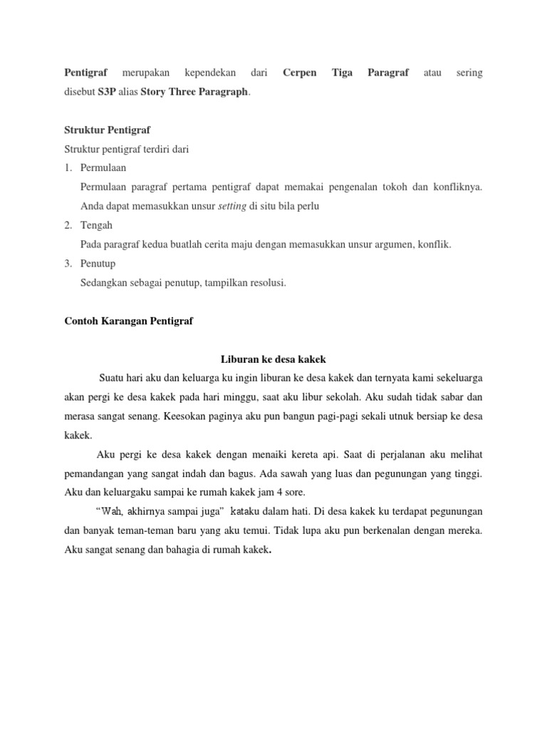 Contoh Pentigraf untuk Cerpen Anak | PDF | Puisi