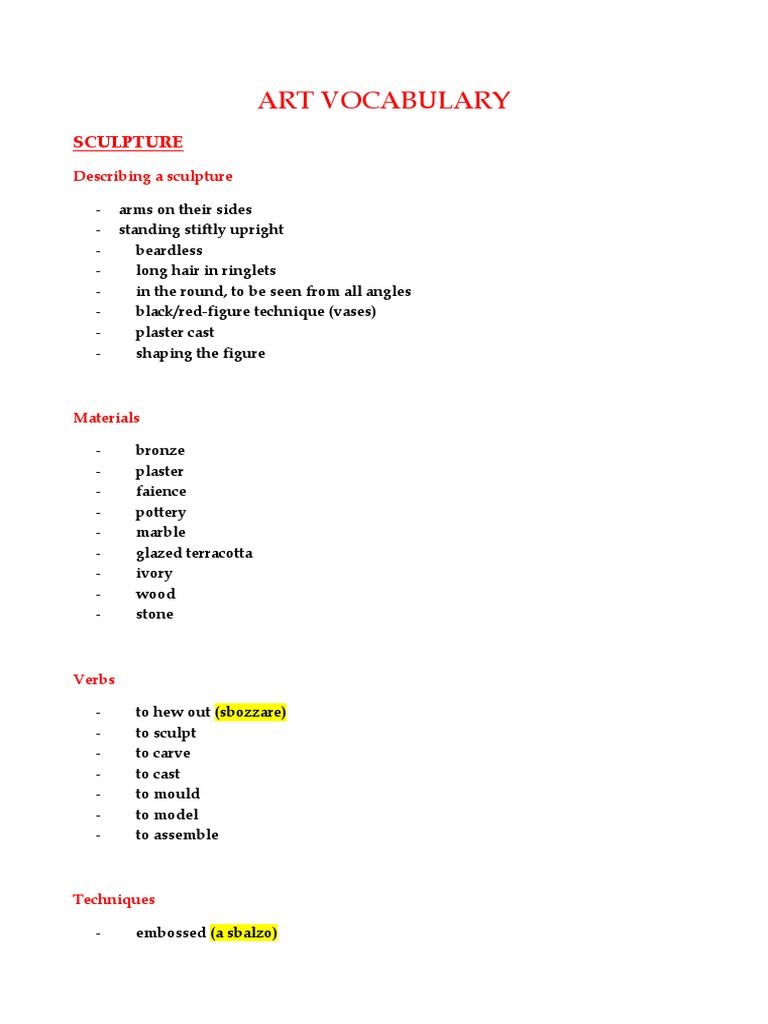 Sculpture Vocabulary and Techniques | PDF | Art