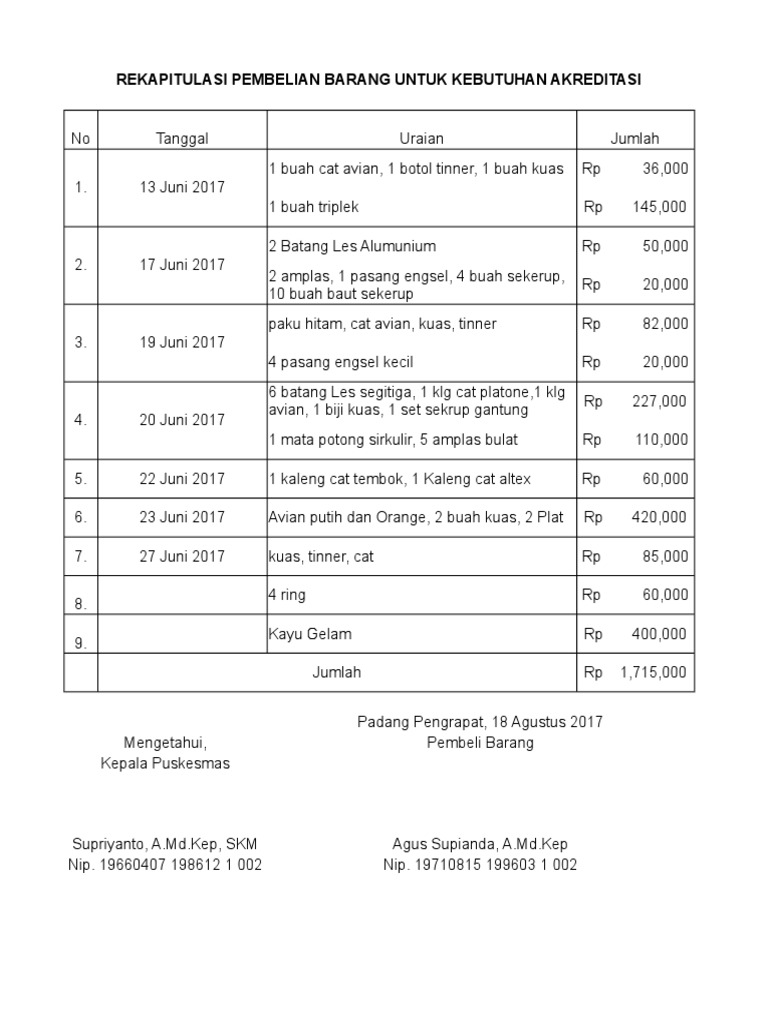 Form Nota Pembelian | PDF