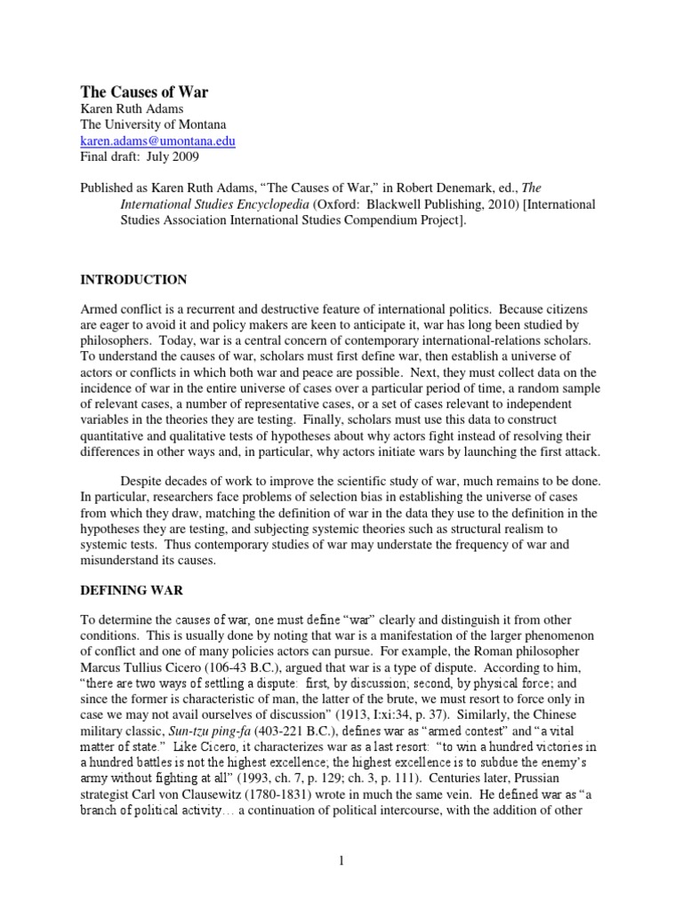 Understanding War: Causes and Definitions | PDF | Sovereign State ...