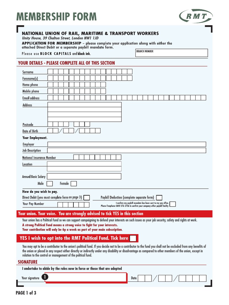 RMT Membership Form 2018 | Personally Identifiable Information | Privacy