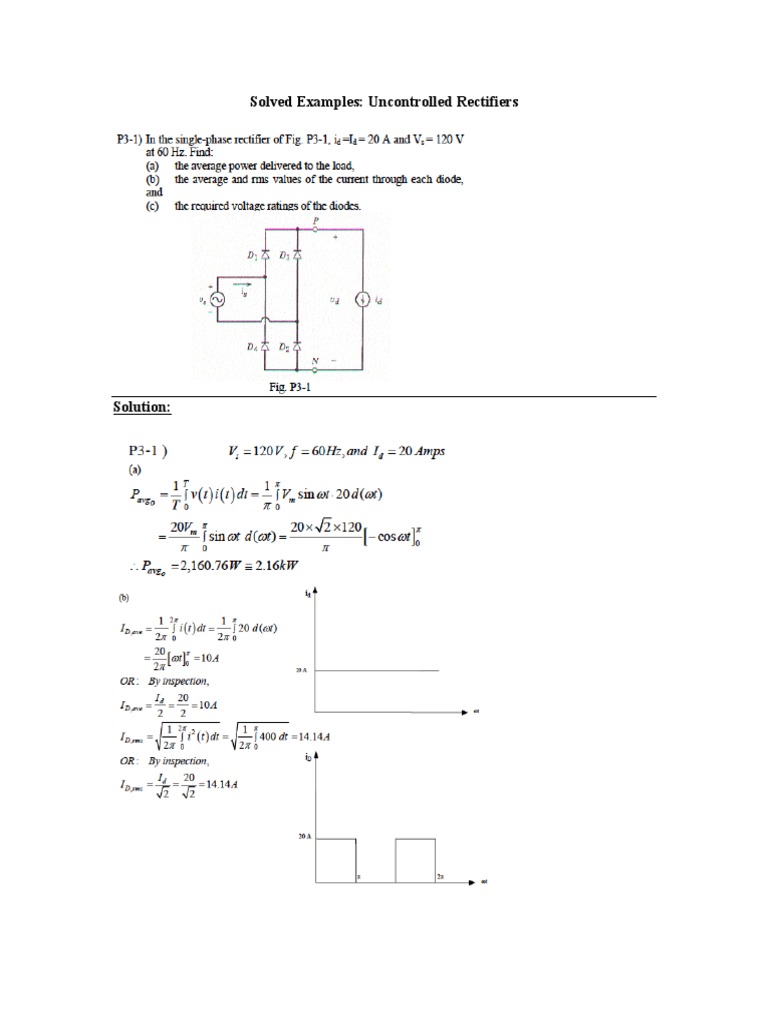 Solved Examples Uncontrolled Rectifiers | PDF