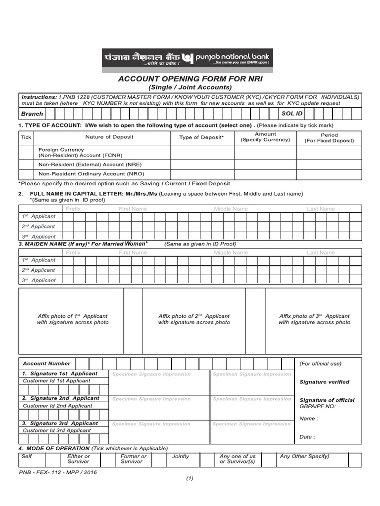 PNB KYC Form for NRI Account Opening | PDF | Banks | Payments