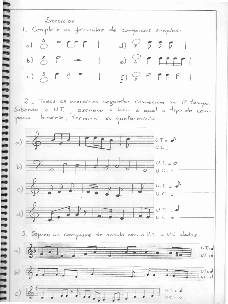Exercícios - UT e UC Compassos Simples PDF | PDF