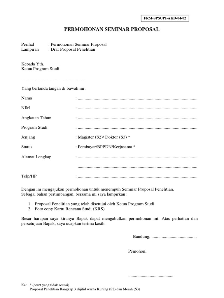 Form. Permohonan Seminar Proposal s2 Dan s3 2 UPI | PDF | Griya & Taman