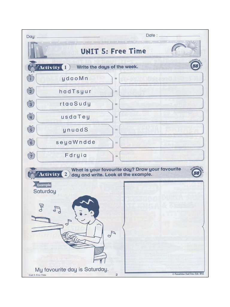 Unit 5 - Days of The Week Worksheet | PDF