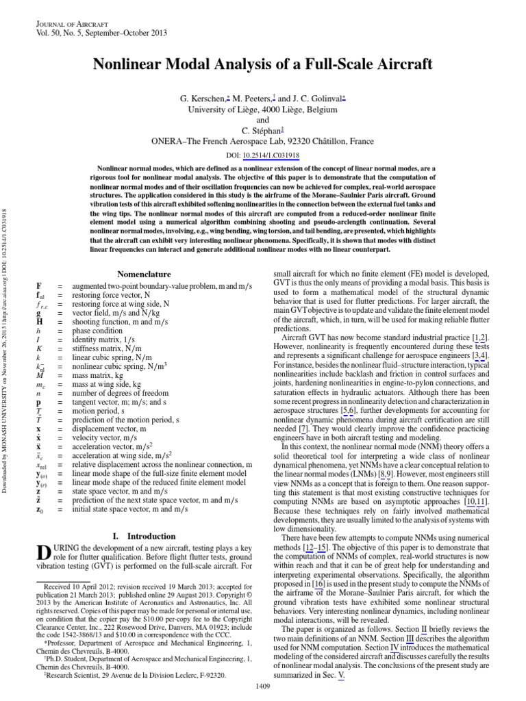 Nonlinear Modal Analysis of A Full-Scale Aircraft | PDF | Nonlinear ...