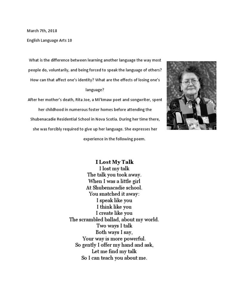 Rita Joe I Lost My Talk | PDF