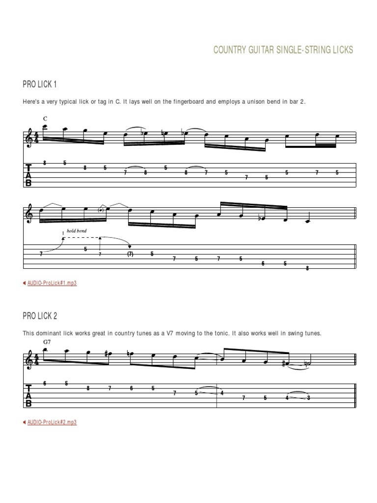 (Guitar Book) Country - Single String Licks | PDF | Guitars | String ...