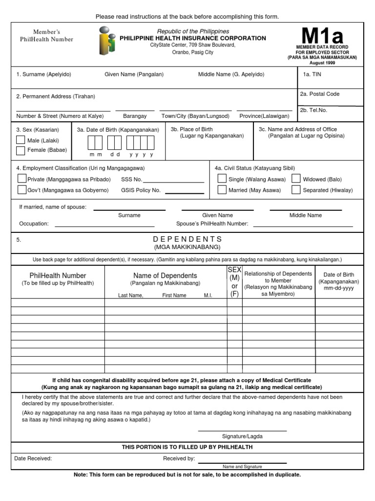 PhilHealth Member Data Record Form | PDF