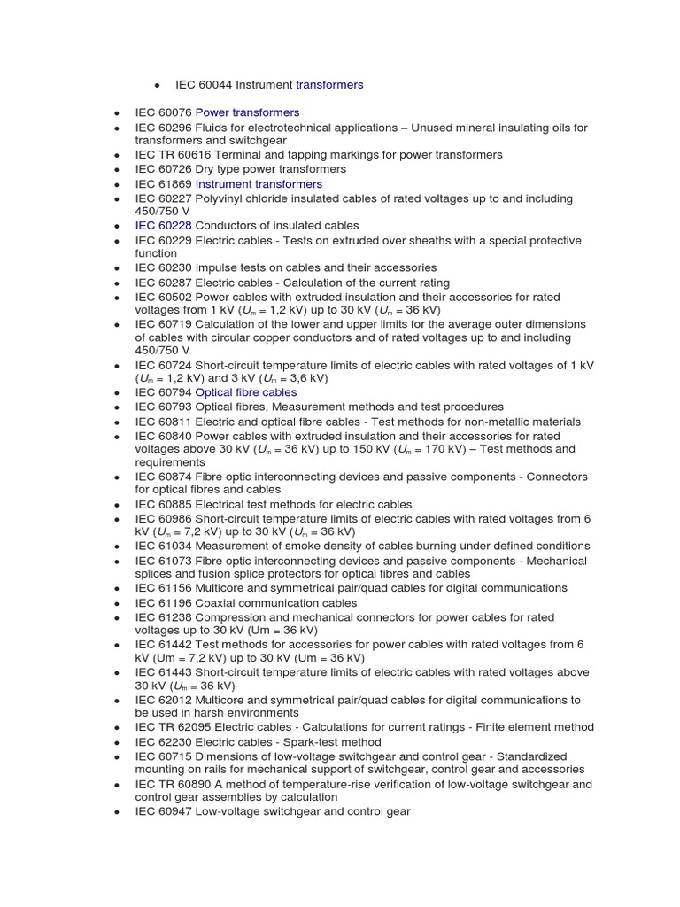 IEC Codes and Standard | PDF | Electrical Wiring | Insulator (Electricity)