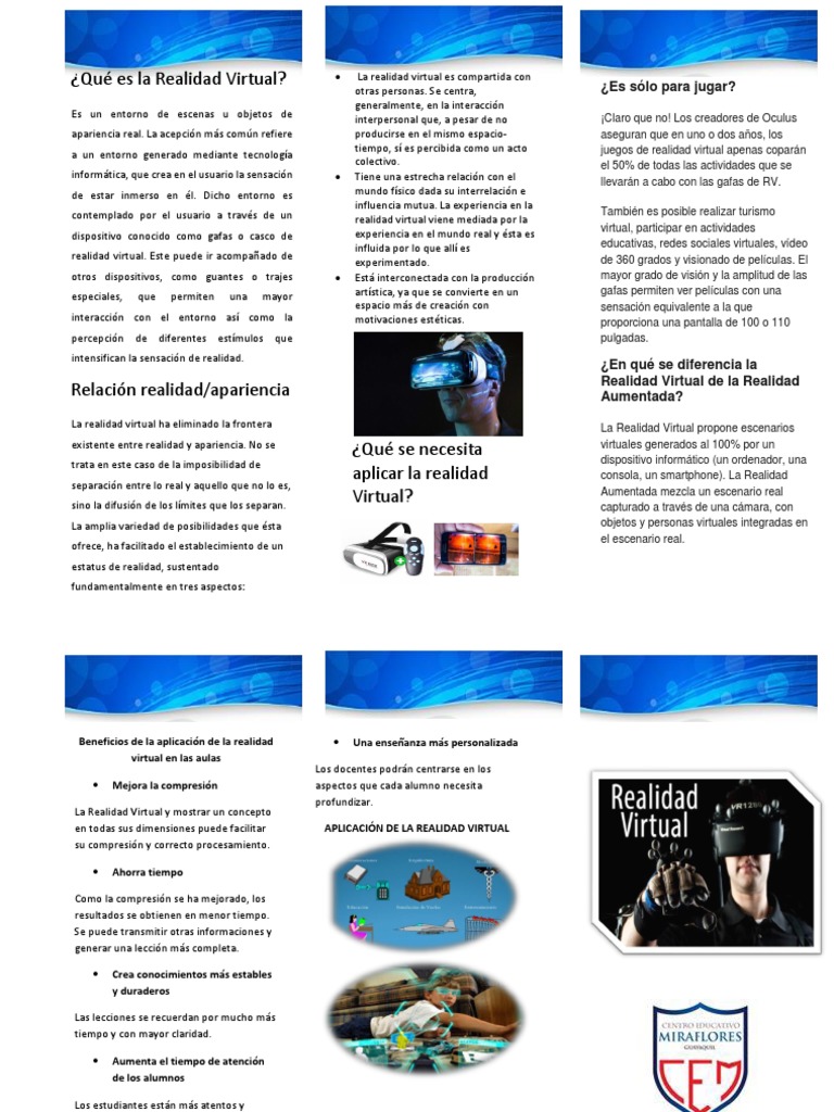 realidad virtual triptico.docx | Realidad virtual | Ciencia cognitiva