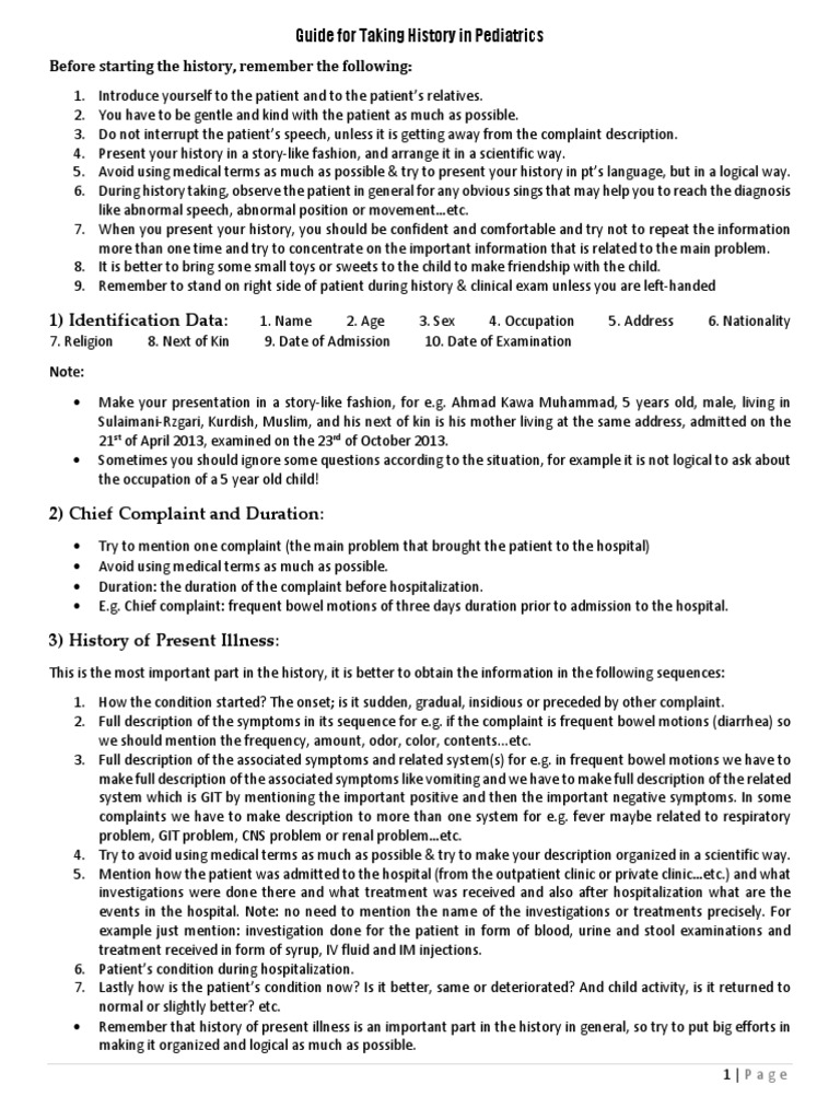 1) Identification Data:: Guide For Taking History in Pediatrics | PDF ...