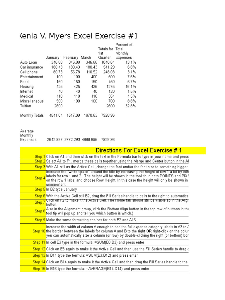 Excelexercise1 Xenia Myers | PDF | Microsoft Excel | Computer File