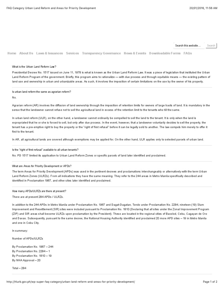 FAQ Urban Land Reform and Areas For Priority Development | PDF ...
