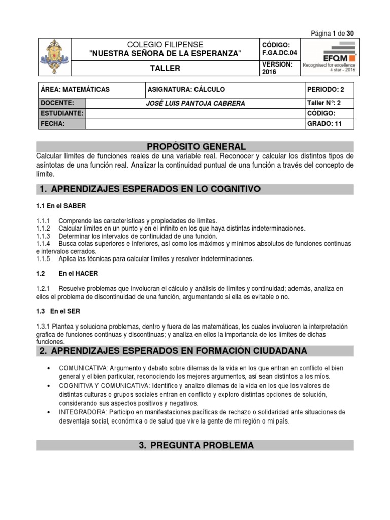 Taller CALCULO 11 Periodo 2 | PDF | Asíntota | Límite (Matemáticas)