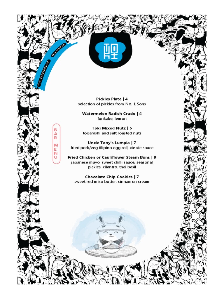 Toki Bar Menu - The Pug | PDF