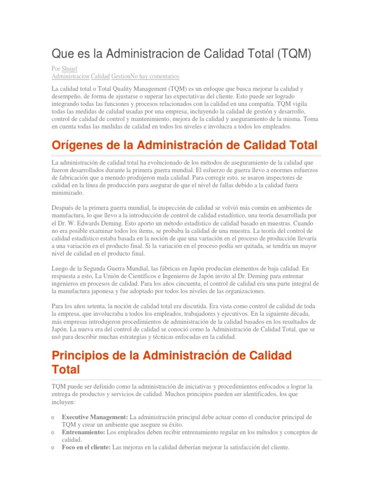 Que Es La Administracion de Calidad Total | Descargar gratis PDF | Calidad (comercial) | Gestión ...