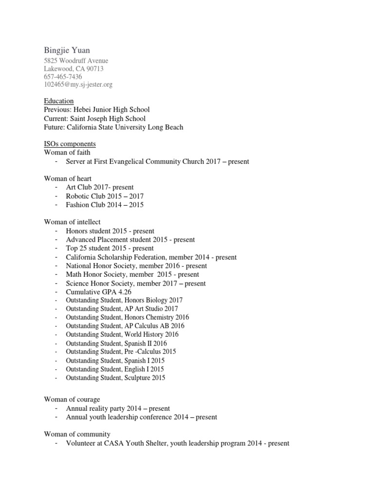 ISO Resume for Bingjie Yuan | PDF | Wellness