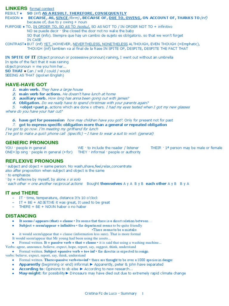 Class Notes c1 | PDF | Verb | Subject (Grammar)