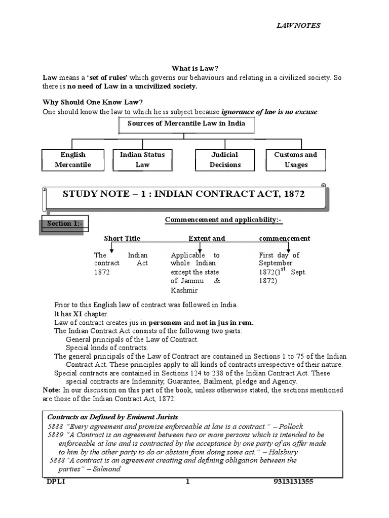 Indian Contract Act 1872 Overview | PDF | Offer And Acceptance | Legal ...