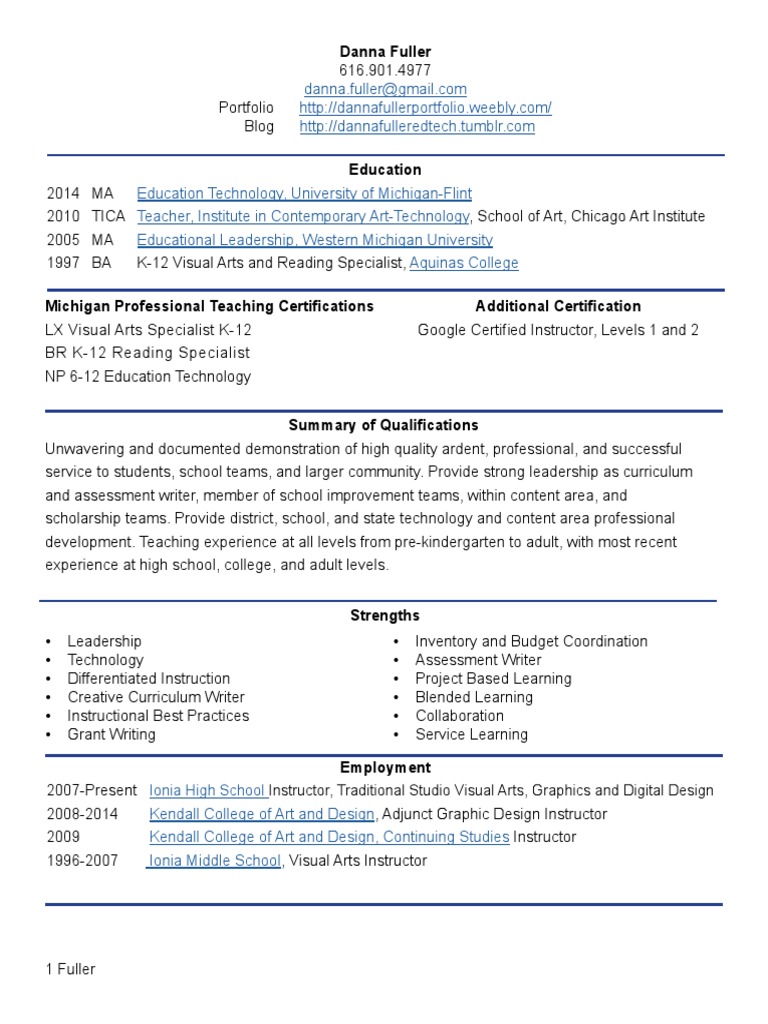 Danna Fuller Resume 3 | PDF | Educational Technology | Visual Arts Education