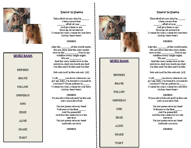Empire Shakira Worksheet Song | PDF | Vocal Music | Pop Songs