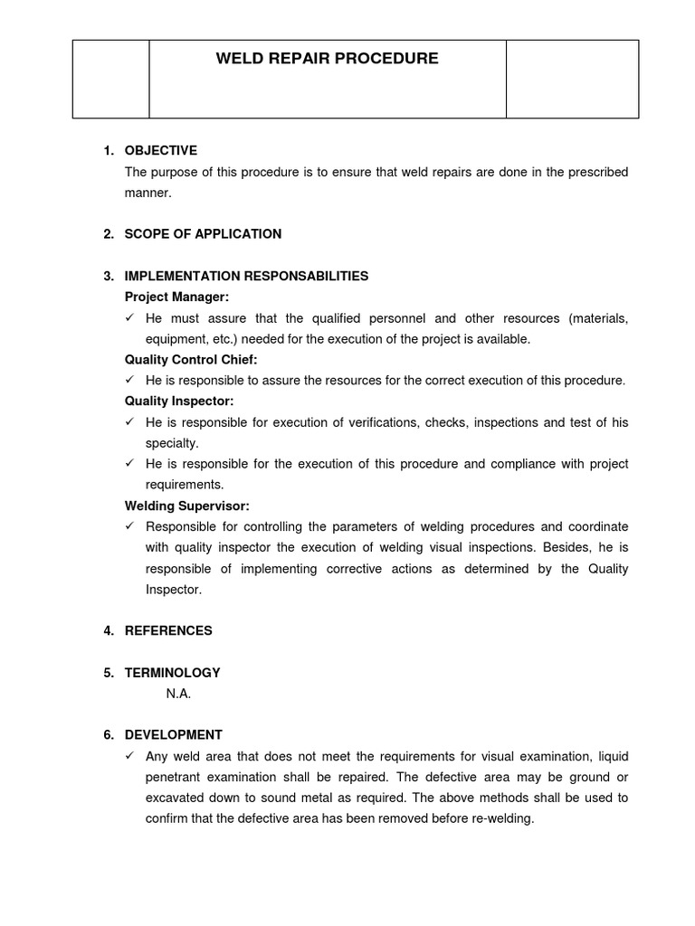 Weld Repair Procedure | PDF | Welding | Construction