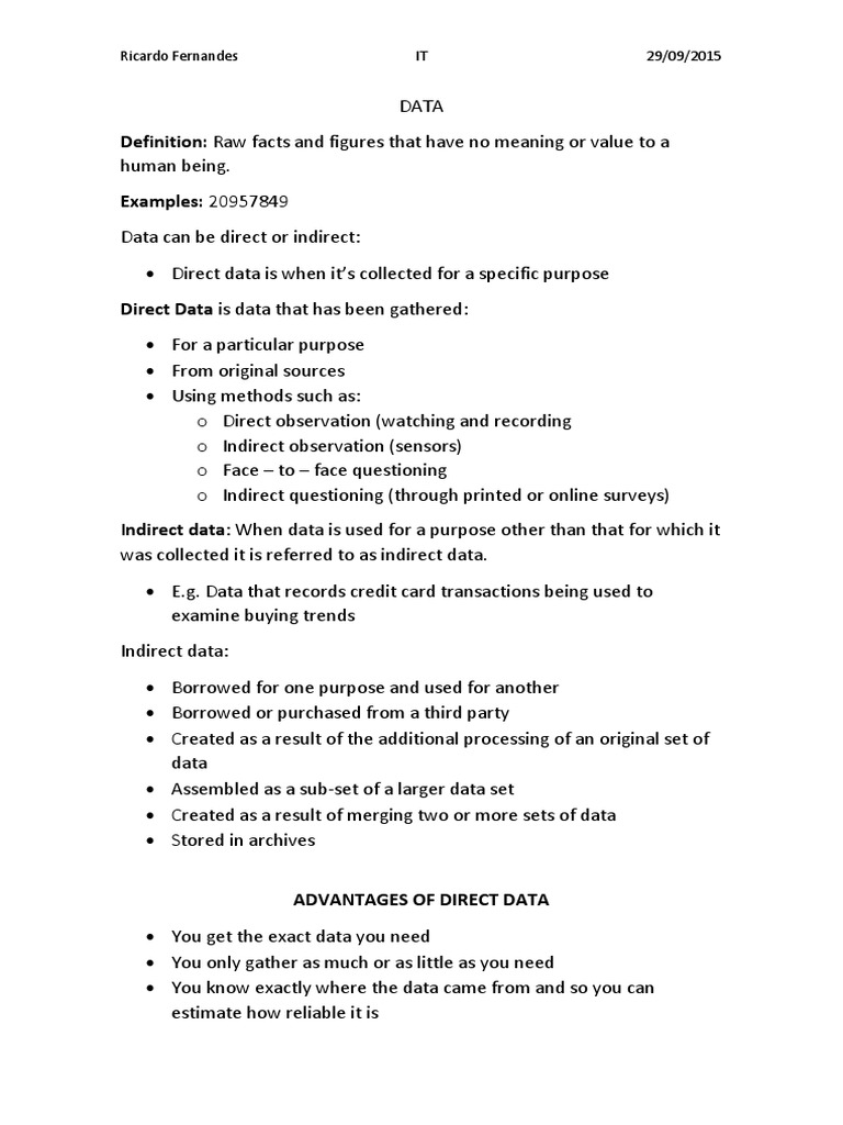 Definition: Raw Facts and Figures That Have No Meaning or Value To A ...