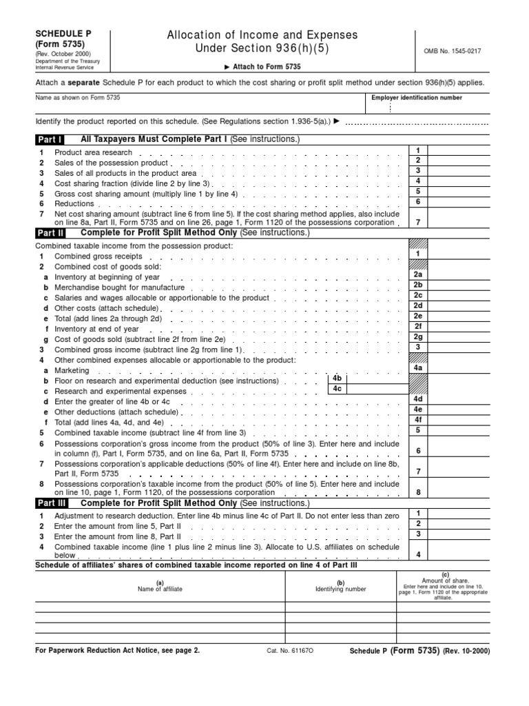 Allocation of Income and Expenses Under Section 936 (H) (5) : Schedule ...