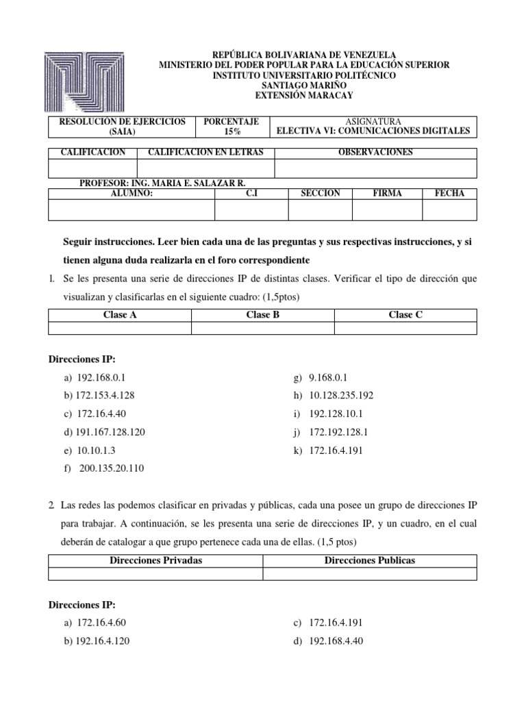 Ejercicios SAIA | PDF | Dirección IP | Protocolos de red