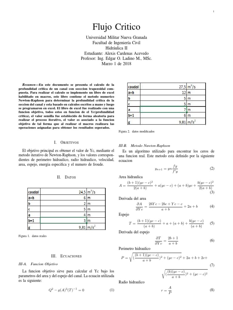Análisis del flujo crítico en un canal trapezoidal compuesto mediante ...