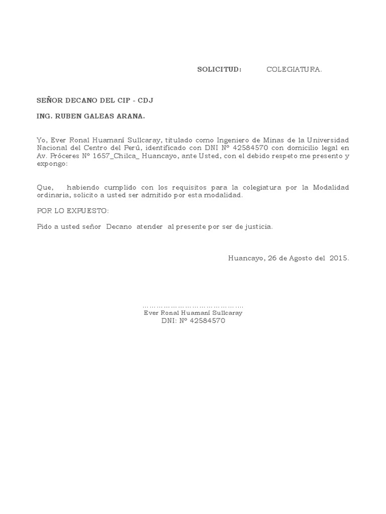 Modelos de Solicitud para Colegiado | PDF | Gobierno