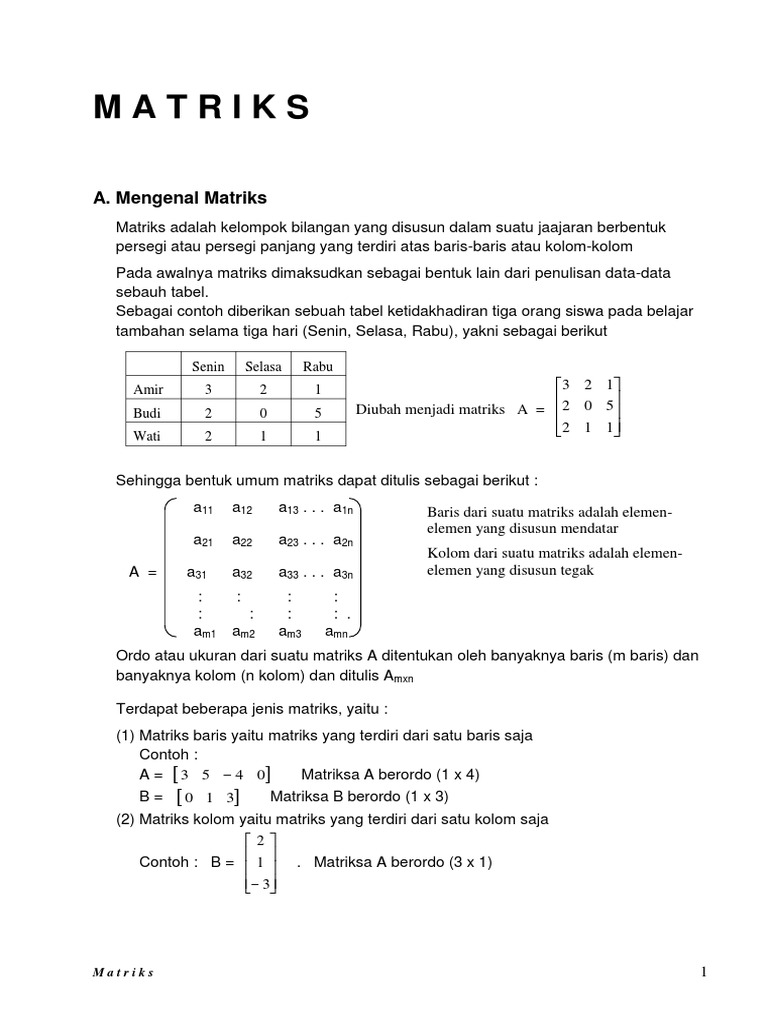 01-Mengenal Matriks | PDF | Metode & Bahan Ajar