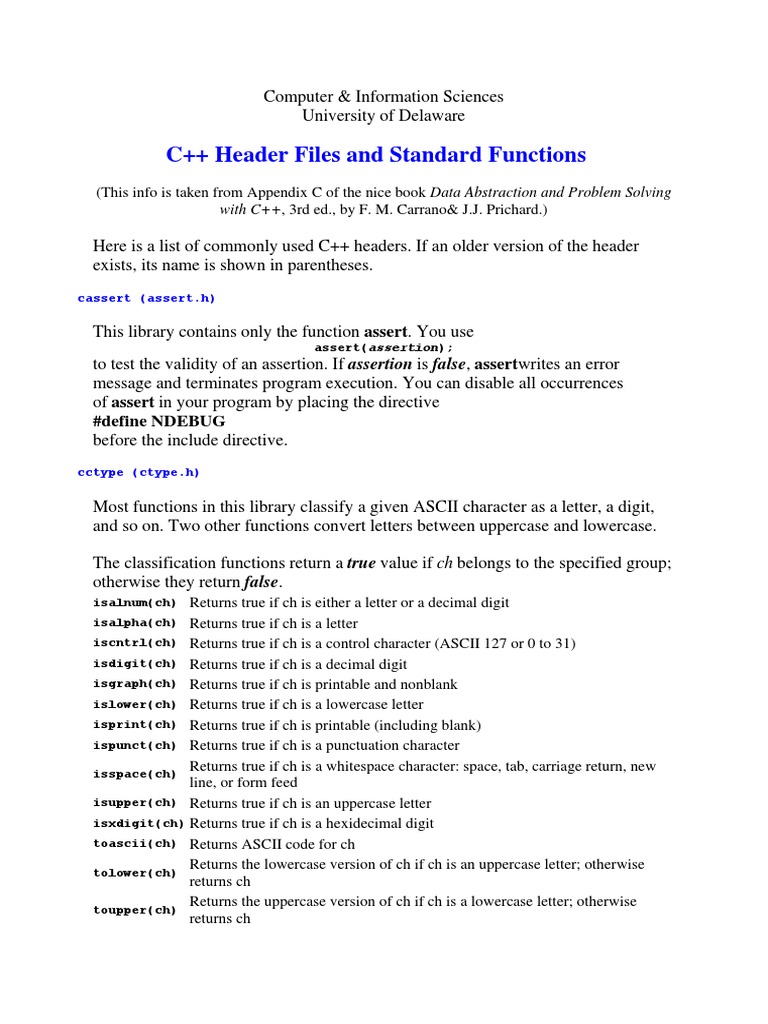 C Header Files And Standard Functions Assert You Use Assertwrites 4199
